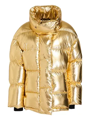 Perfect Moment Quilted Metallic Hooded Down Ski Jacket - Gold