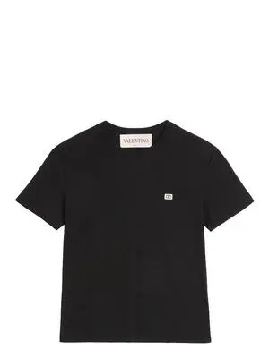 Valentino Garavani Cotton T-shirt With Vlogo Patch - Black