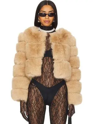 Line & Dot Liana Faux Fur Jacket - Tan