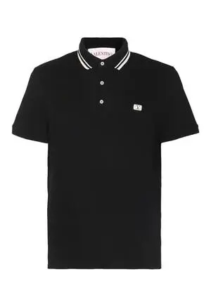 Valentino Garavani Cotton Piqué Polo Shirt With Vlogo Patch - Black