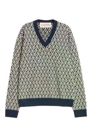 Valentino Garavani Wool Jumper With All-over Jacquard Pattern - Blue