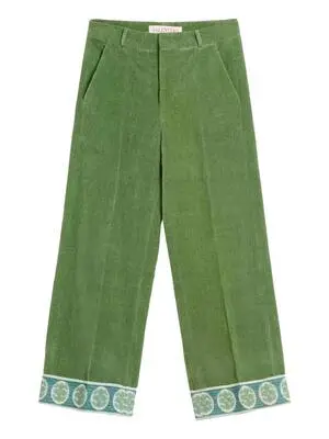 Valentino Garavani Velvet Jacquard-hem Trousers - Green