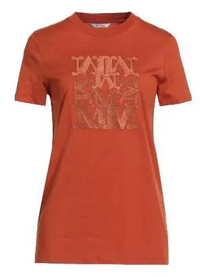 Max Mara Cotton T-shirt With Appliqués And Embroidery - Orange