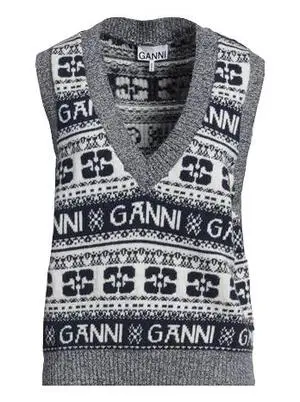GANNI V-neck Two-tone Wool Blend Sweater Vest - Blue