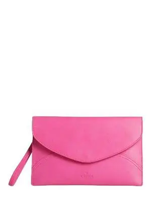 Il Bisonte Leather Clutch With Detachable Top Handle - Fuchsia