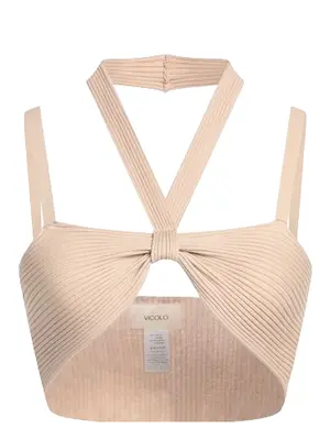 VICOLO Knit Crop Top - Beige