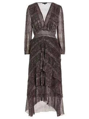 Maje Maxi Dress With Metallic Fiber And Ruffles - Brown