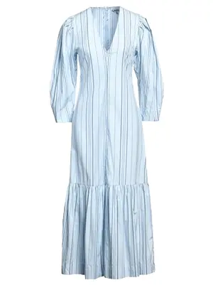 GANNI Midi Flared Striped Dress - Blue