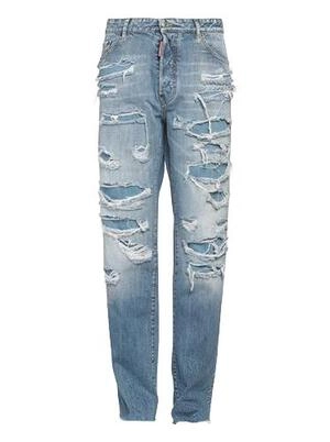 Dsquared2 Cotton And Cow Leather Jeans - Blue