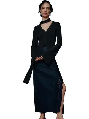 REFORMATION Maxi-Length Skirt With Lace Detailing Navy
