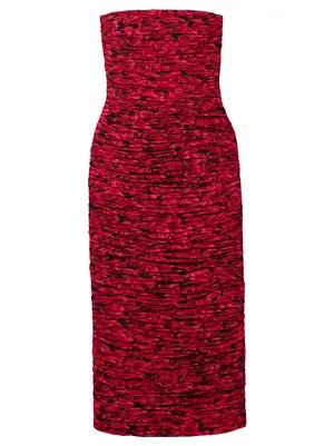 Carolina Herrera Strapless Floral-print Crepe Midi Dress - Red