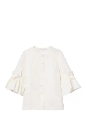 Carolina Herrera Embellished Ruffled Silk Shirt - Neutrals