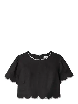 Zimmermann Crush Cropped Linen Top - Black