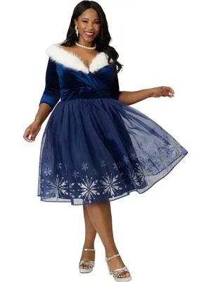Unique Vintage Plus Size 1950s Marceline Swing Dress Blue