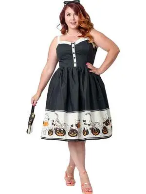 Unique Vintage 1950s Sleeveless Swing Dress - Black