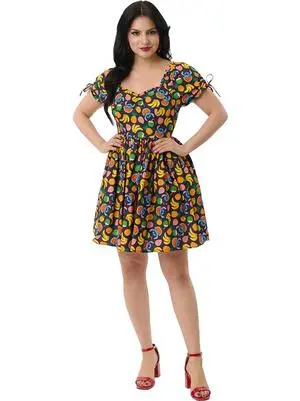 Unique Vintage Dakota Fit & Flare Dress - Black Stitch/fruit Print