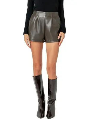 English Factory Faux Leather Shorts - Dark Brown