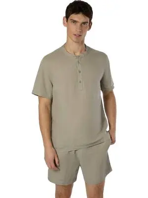 Onia Linen Home Short Sleeve Henley Shirt - Cashew