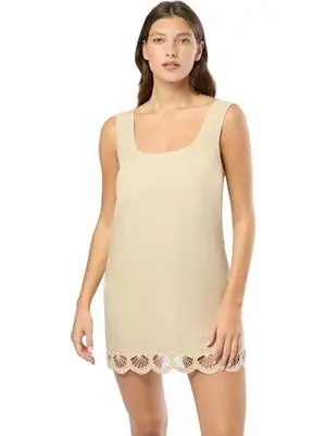 Onia Air Linen Scallop Mini Dress - Jute