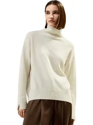 Lilysilk Turtleneck Relaxed-fit Cashmere Sweater - White