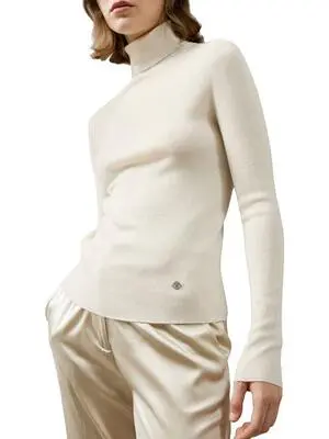 Lilysilk Seamless Silk-cashmere Blend Turtleneck Sweater - White