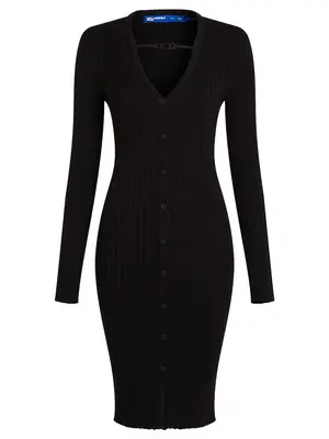 Karl Lagerfeld Button-up Ribbed-knit Dress - Black