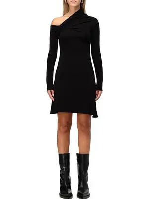 COURREGES Asymmetrical Neckline Long Sleeve Dress - Black