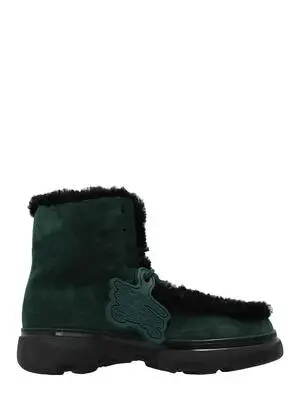 Burberry Suede Creeper Boots With Shearling - Green Black