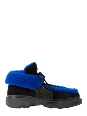 Burberry Shearling Embellished Suede Creeper Boots - Black Blue