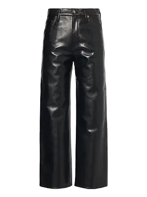 AGOLDE Wide-leg High-rise Leather Trousers - Detox (black)