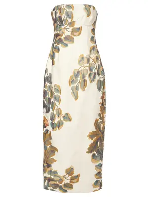 SIR. Evalita Floral Linen Bustier Dress - Beige