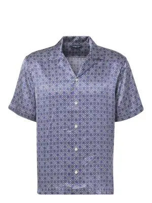 Frescobol Carioca Frescobol Carioca Roberto Printed Silk Bowling Shirt Blue