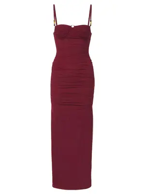 SIR. Toni Ruched Mesh Maxi Dress - Red
