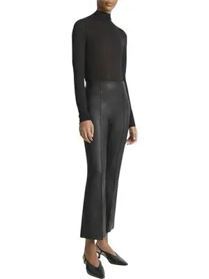 Vince Cropped Flare Leather Pants - Black
