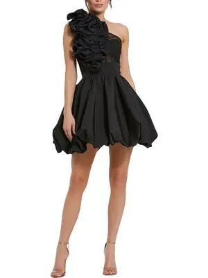 Mac Duggal Taffeta One Shoulder Ruffle Mini Dress - Black