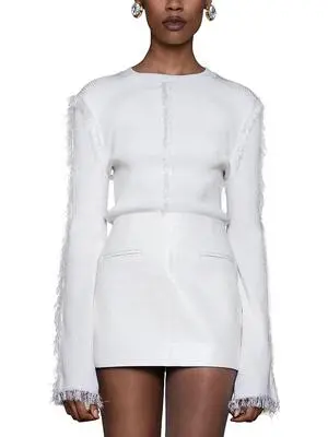 NONCHALANT LABEL Fringe Trim Sweater - Ivory