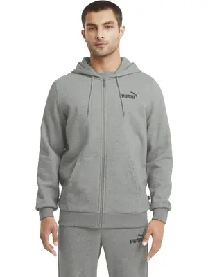 PUMA Essentials Full-Zip Logo Hoodie Medium Gray Heather