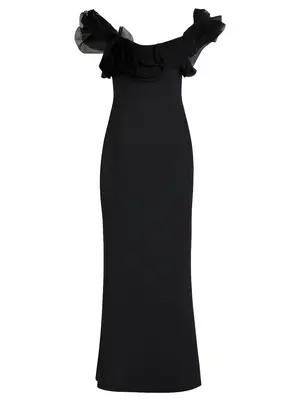 Badgley Mischka Ruffled Scuba Gown - Black