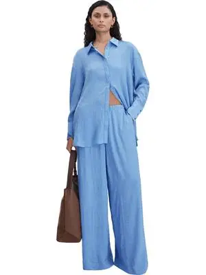 Significant Other Crinkle-satin Wide-leg Trousers - Periwinkle
