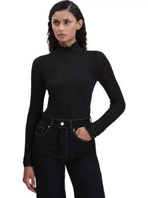 Paige Metallic Thread Pointelle Stitch Top - Black