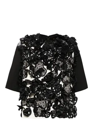 Biyan Biyan Floral Guipure Lace Blouse Black - Ecru