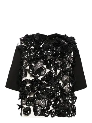 Biyan Floral Guipure Lace Blouse - Black
