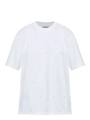 GANNI Crystal-embellished T-shirt - White