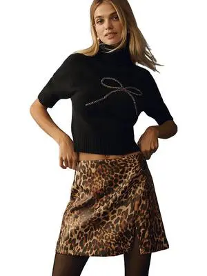 Maeve Faux Leather Mini Skirt - Leopard