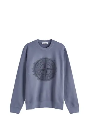 Stone Island Badge Print Crew Neck Sweatshirt - Mid Blue