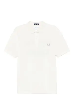 Comme Des Garçons X Fred Perry Slogan-print Polo Shirt Neutrals