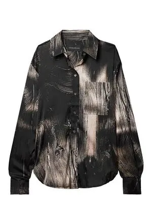 LOUISA BALLOU Oversized Printed Stretch-silk Shirt - Black