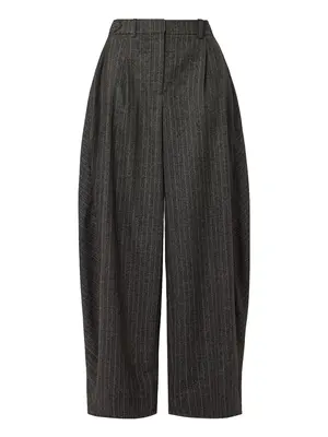 Stella McCartney Net Sustain Pleated Pinstriped Wool Tapered Pants - Gray