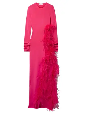 Lapointe Cutout Feather-trimmed Maxi Dress - Red