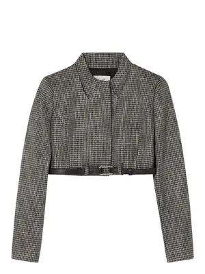 Coperni Belted Cropped Checked Tweed Jacket - Silver
